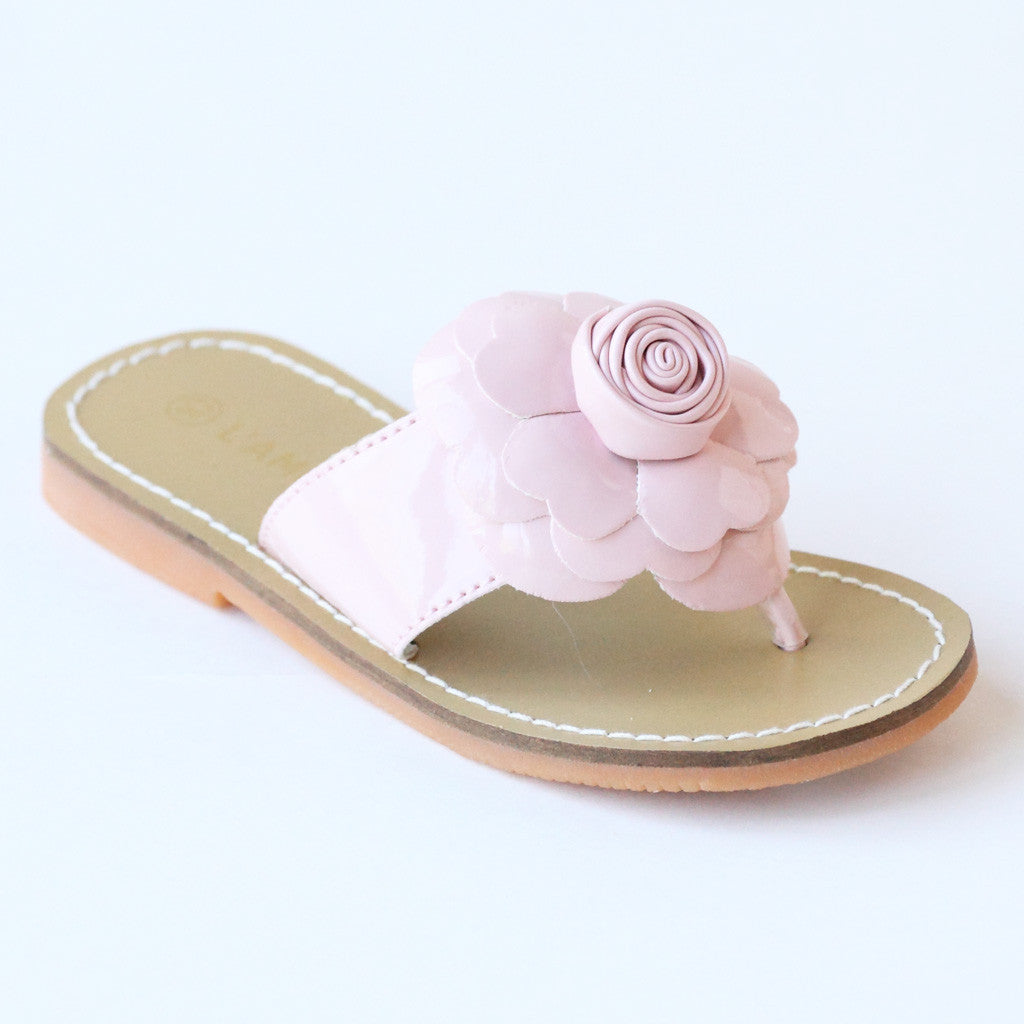 L'Amour Girls B760 Patent Flower Applique Thong Sandals – Babychelle